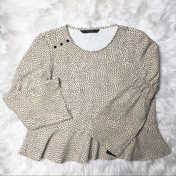 Zara | Tops | Zara Dotted Bell Sleeve Peplum Top | Poshmark
